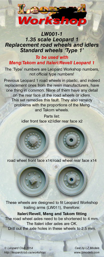 Leopard Workshop : LW001-1 Leopard 1 Replacement Road Wheels and Idlers