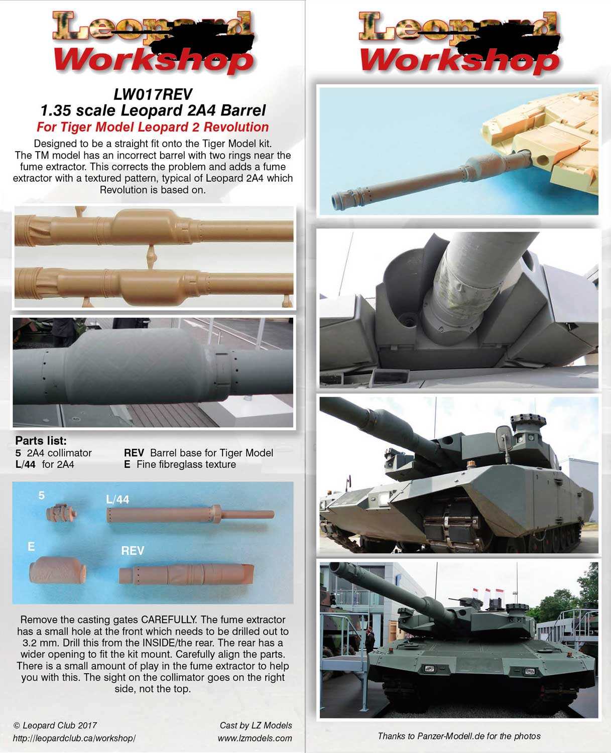 Leopard Workshop : LW017REV - 1:35 scale Leopard 2A4 Barrel For Tiger ...
