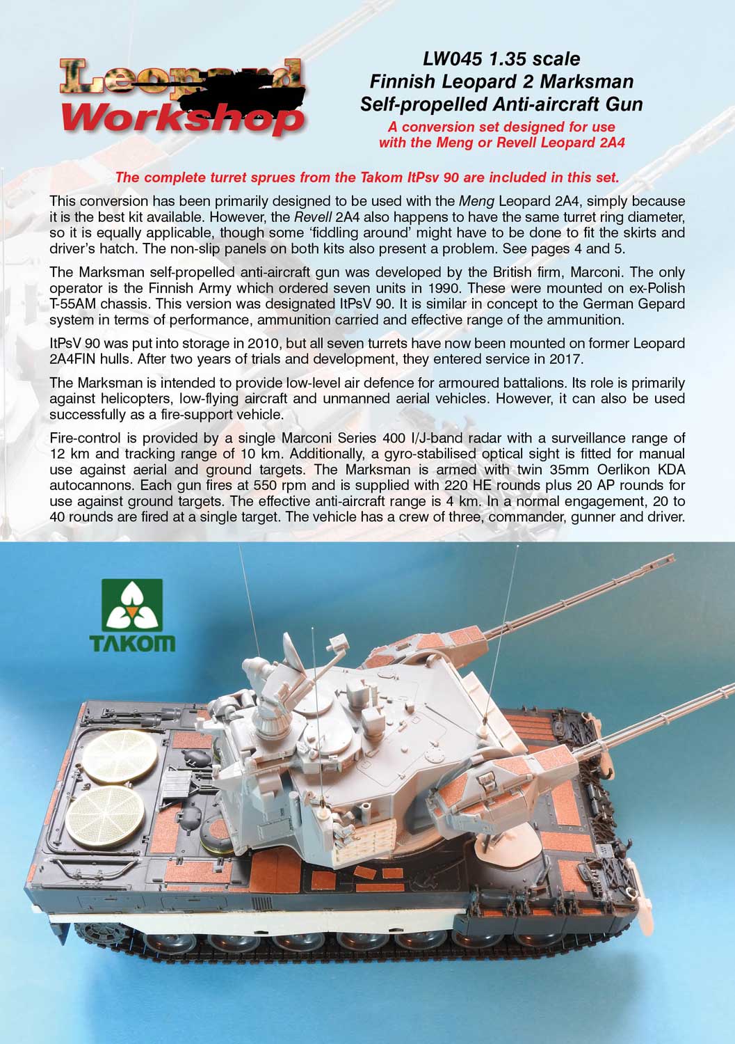 Leopard Workshop : LW045 - 1:35 scale Finnish Leopard 2 Marksman Self ...